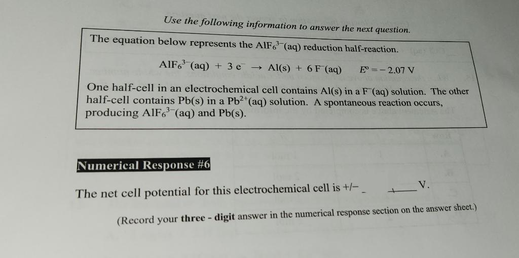 Solved The equation below represents the AlF63− (aq) | Chegg.com