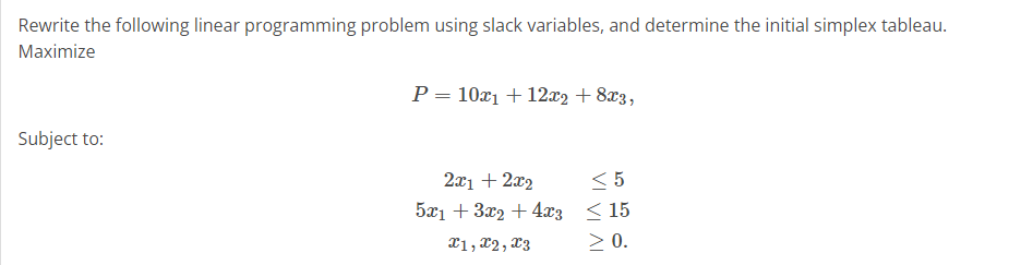 Solved Rewrite The Following Linear Programming Problem 3509