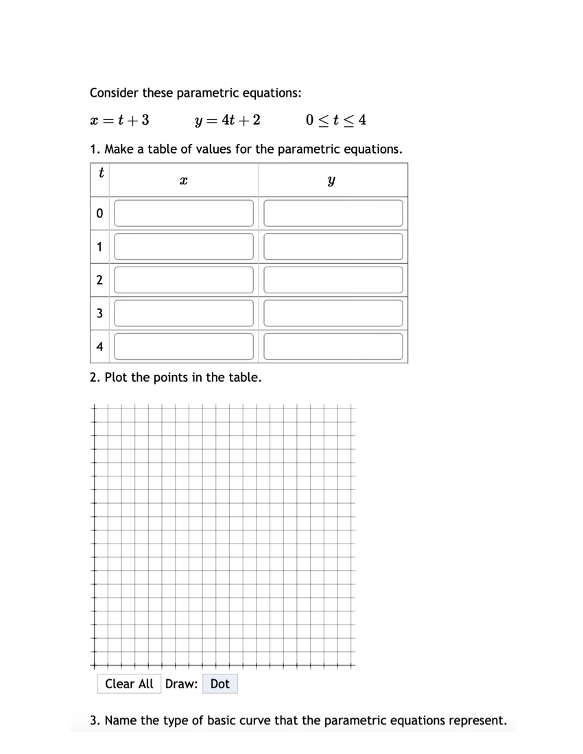 Consider these parametric equations: x=t+3y=4t+20≤t≤4 | Chegg.com