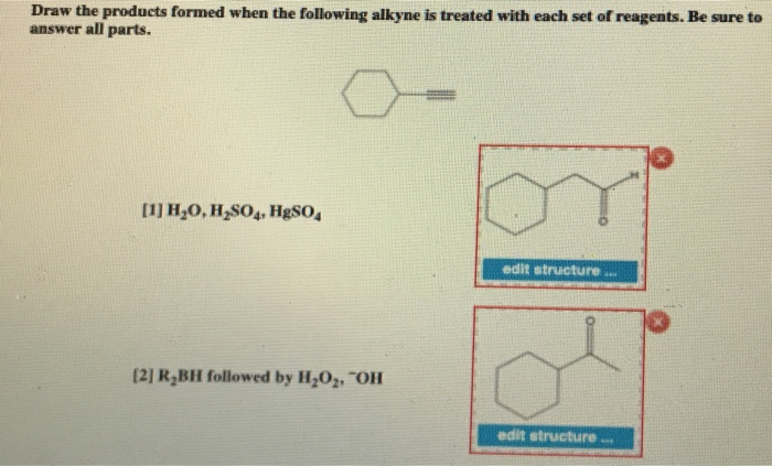 Solved Draw the products formed when the following alkyne is | Chegg.com