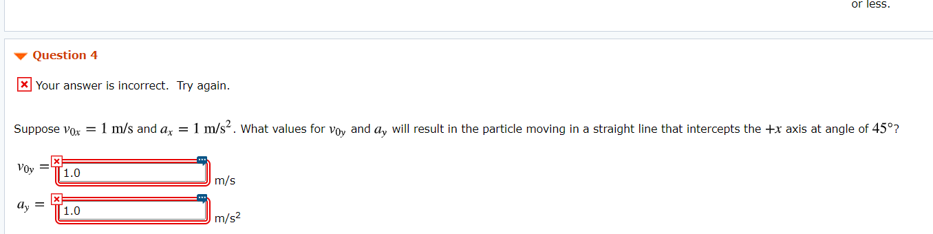 Solved Suppose Vox =1m/s and ax=1m/s2 . What values of | Chegg.com