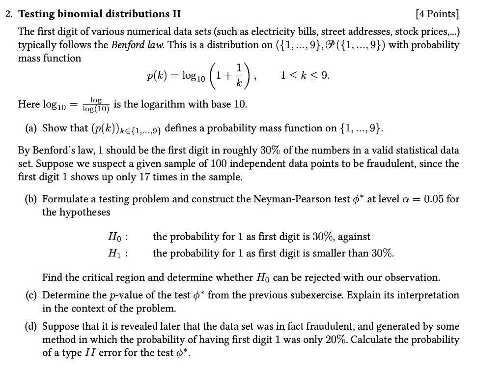 2. Testing binomial distributions II [4 Points] The | Chegg.com