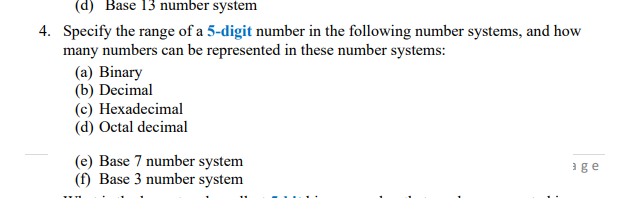 Solved (d) Base 13 number system 4. Specify the range of a | Chegg.com