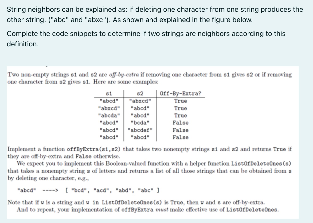 String neighbors can be explained as: if deleting one | Chegg.com