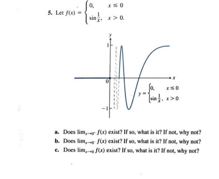 Solved Let f(x)={0,x≤0sin1x,x>0.a. ﻿Does limx→0**f(x) | Chegg.com