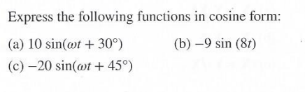 Solved Express the following functions in cosine form: (a) | Chegg.com