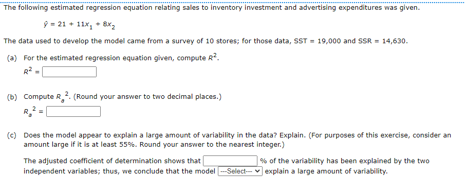 Solved The following estimated regression equation relating | Chegg.com