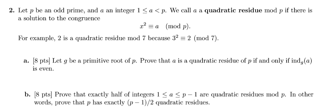 Solved 2. Let p be an odd prime, and a an integer 1 | Chegg.com