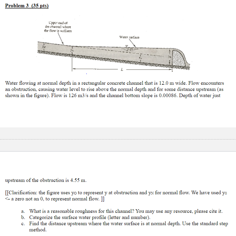 Problem 3 (35 pts) Lpper end of he channel where the | Chegg.com