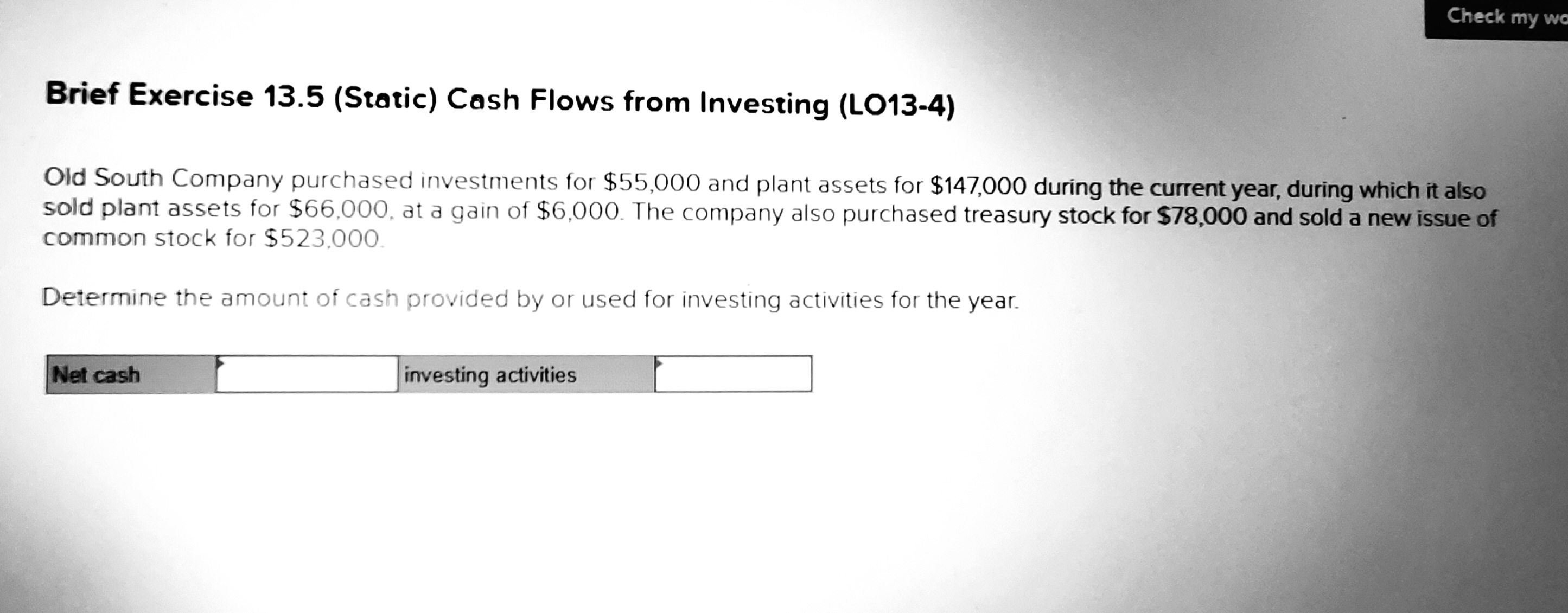 Solved Brief Exercise 13.5 (Static) Cash Flows from | Chegg.com