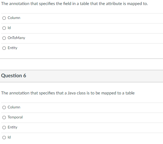 Solved The annotation that specifies the field in a table | Chegg.com