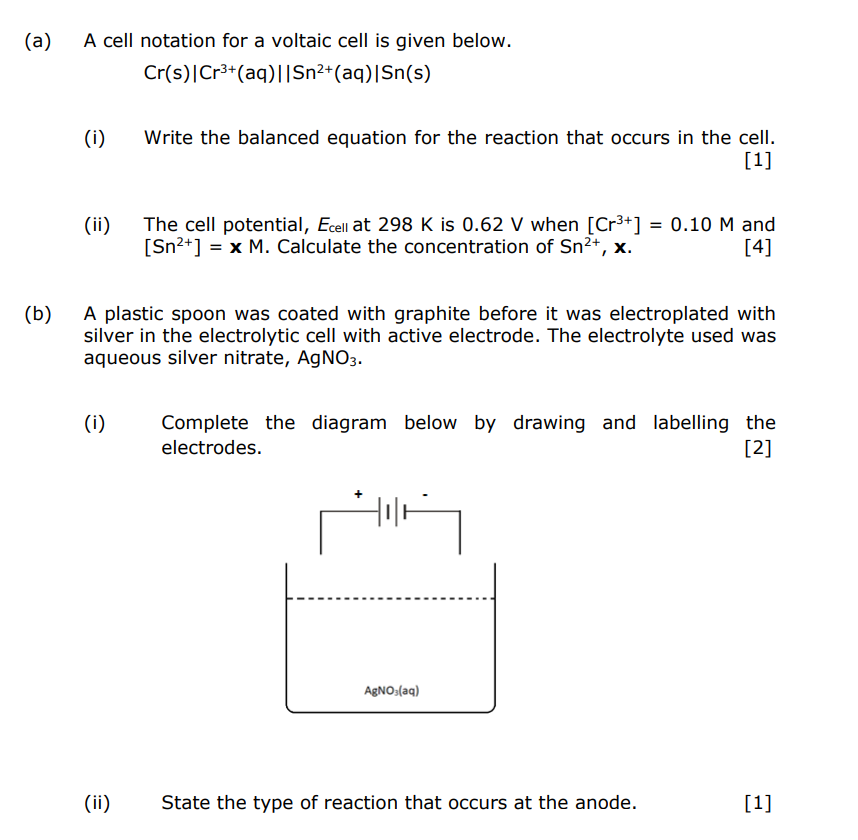 Solved (a) A cell notation for a voltaic cell is given | Chegg.com