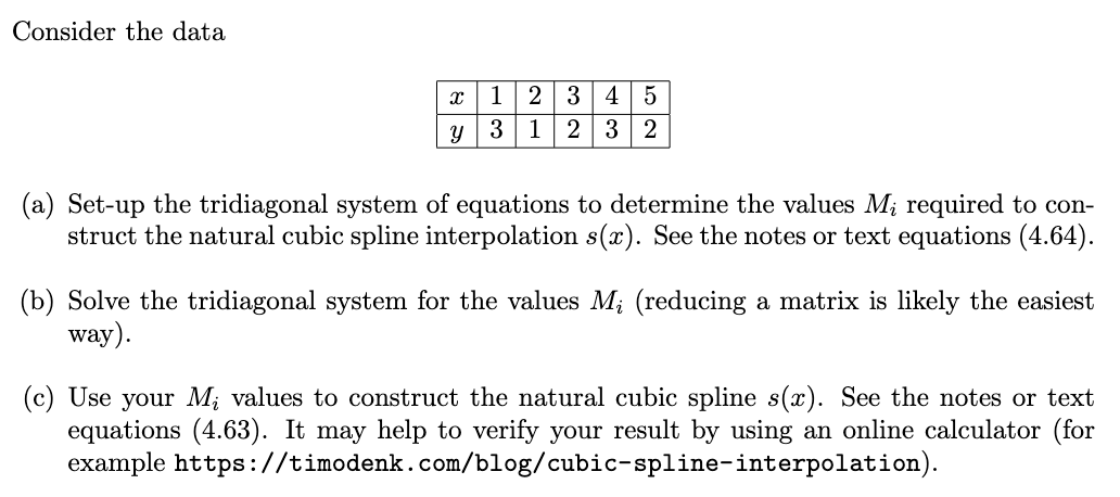 Solved Consider the data (a) Set-up the tridiagonal system | Chegg.com