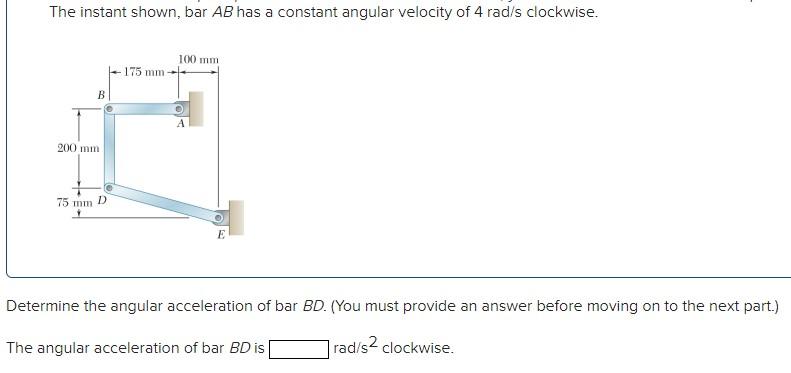 Solved The instant shown, bar AB has a constant angular | Chegg.com