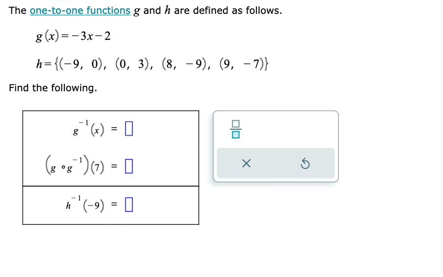 Solved The one-to-one functions g and h are defined as | Chegg.com