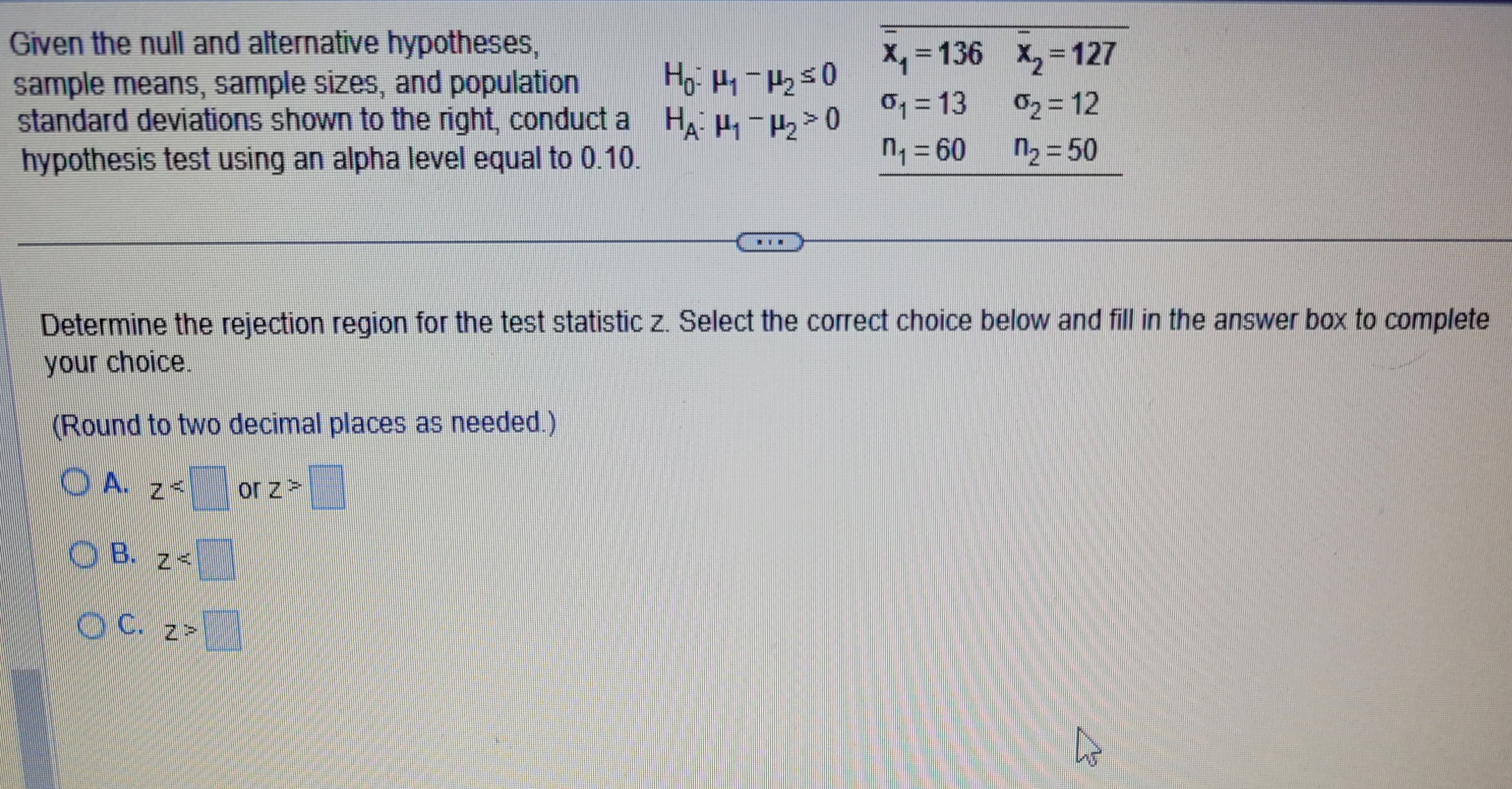 Solved Given the null and alternative hypotheses, sample | Chegg.com