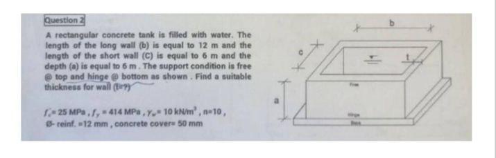 Solved Question 2 A rectangular concrete tank is filled with | Chegg.com