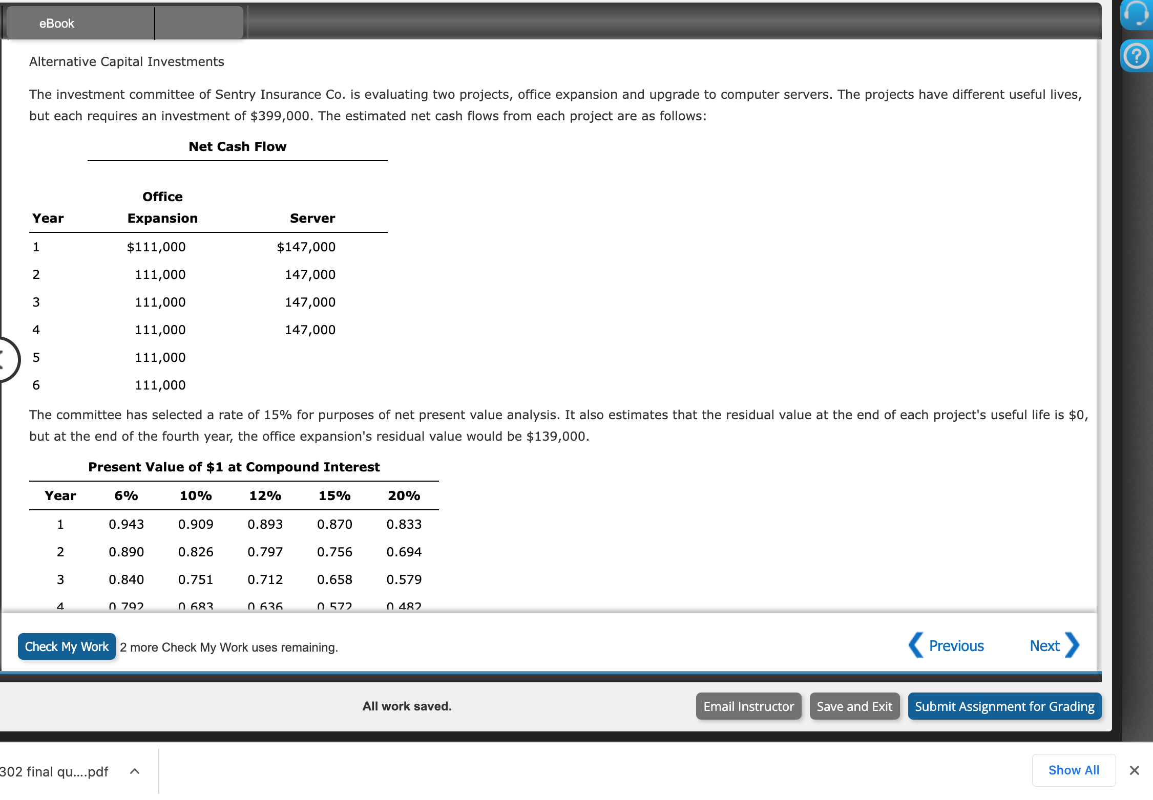 Alternative Capital Investments The investment | Chegg.com
