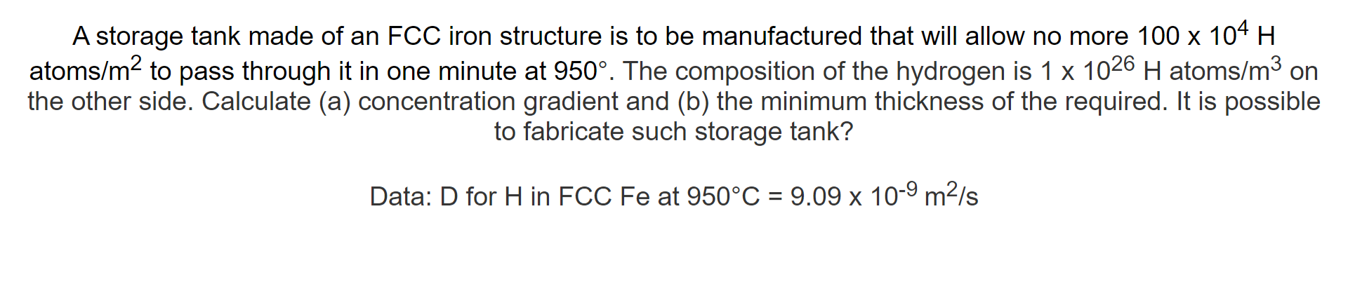 Solved x A storage tank made of an FCC iron structure is to | Chegg.com