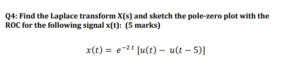 Solved Q4: Find the Laplace transform X(s) and sketch the | Chegg.com