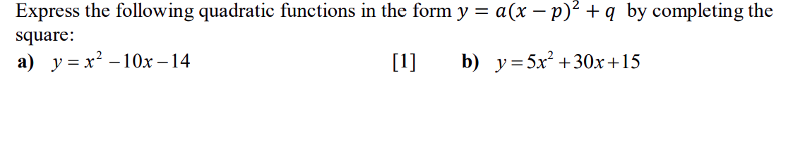 Solved Express the following quadratic functions in the form | Chegg.com