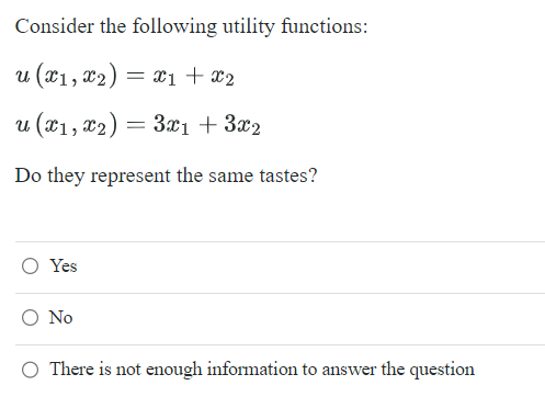 Solved Consider the following utility functions: | Chegg.com