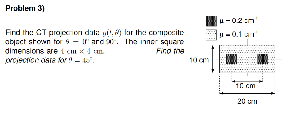Problem 3) μ 0.2cm Find the CT projection data g(l,0) | Chegg.com