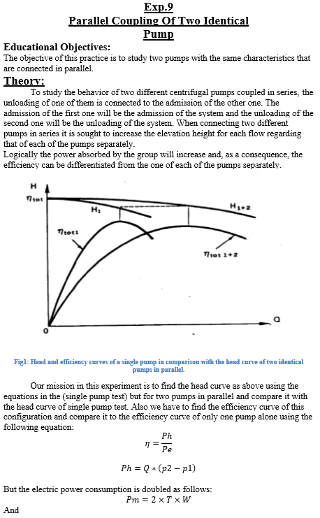 Exp.9 Parallel Coupling Of Two Identical Pump | Chegg.com