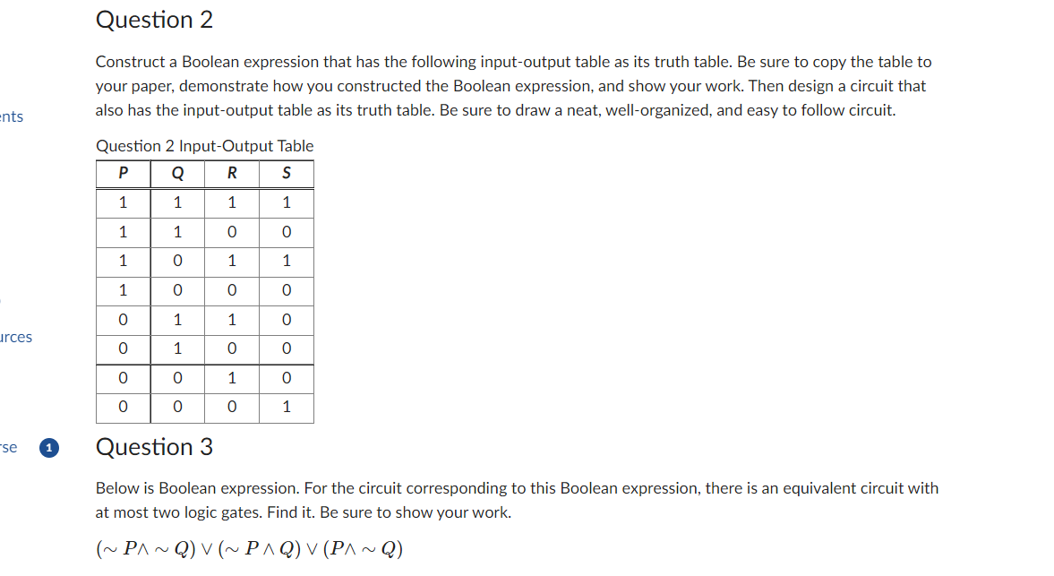 Question 2 Construct a Boolean expression that has | Chegg.com