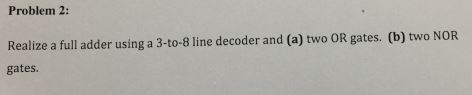 Solved Problem 2: Realize a full adder using a 3-to-8 line | Chegg.com