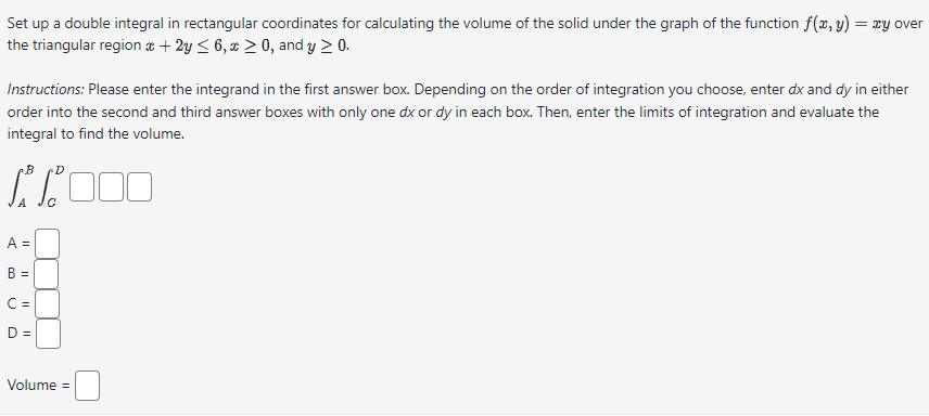Solved Set up a double integral in rectangular coordinates | Chegg.com