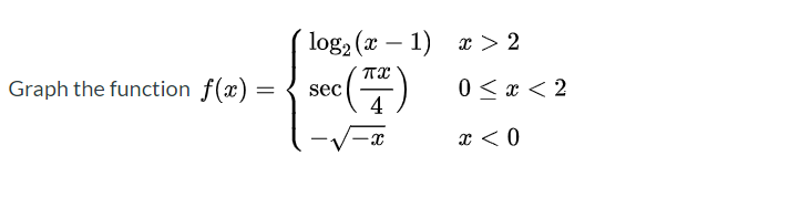Solved log2 (x – 1) 2 Graph the function f(x) = sec c(*) | Chegg.com