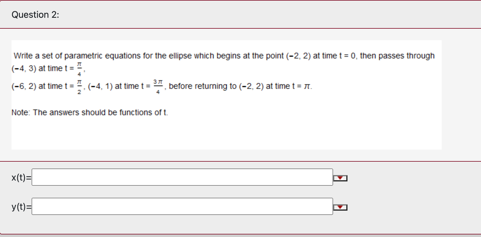 Solved Write a set of parametric equations for the ellipse | Chegg.com