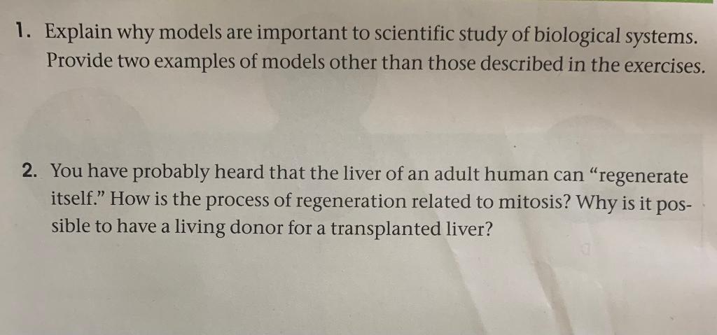 Solved 1. Explain why models are important to scientific | Chegg.com