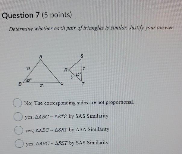 Solved Question 7 (5 points) Determine whether each pair of | Chegg.com