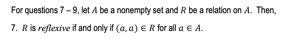 Solved For questions 7−9, let A be a nonempty set and R be a | Chegg.com