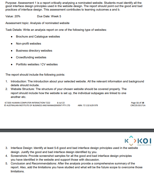 Solved Purpose: Assessment 1 is a report critically | Chegg.com