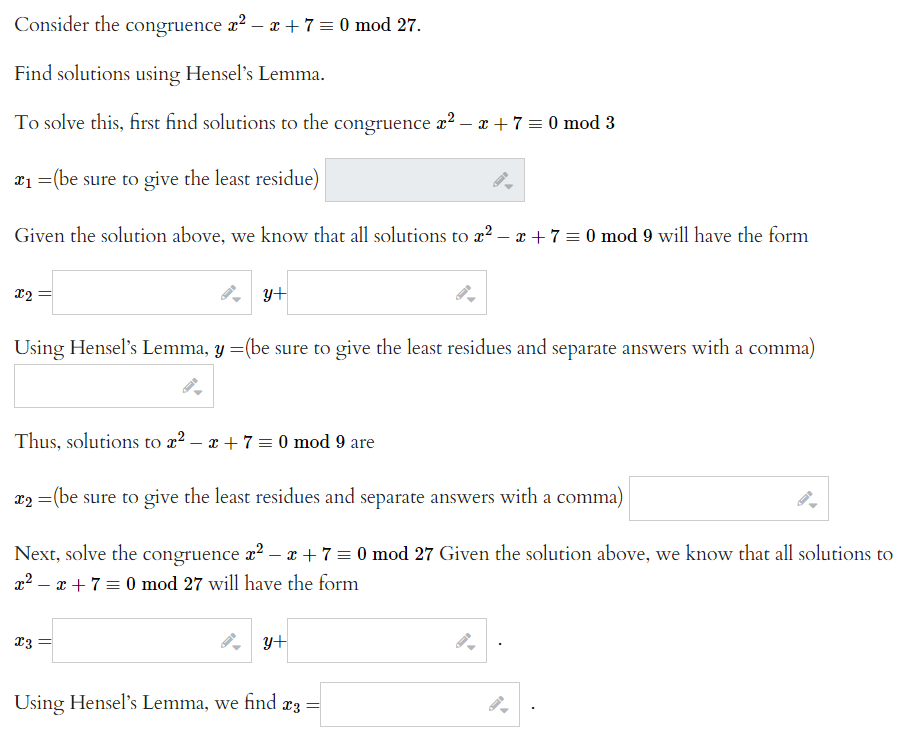 Solved Consider the congruence x2−x+7≡0mod27. Find solutions | Chegg.com