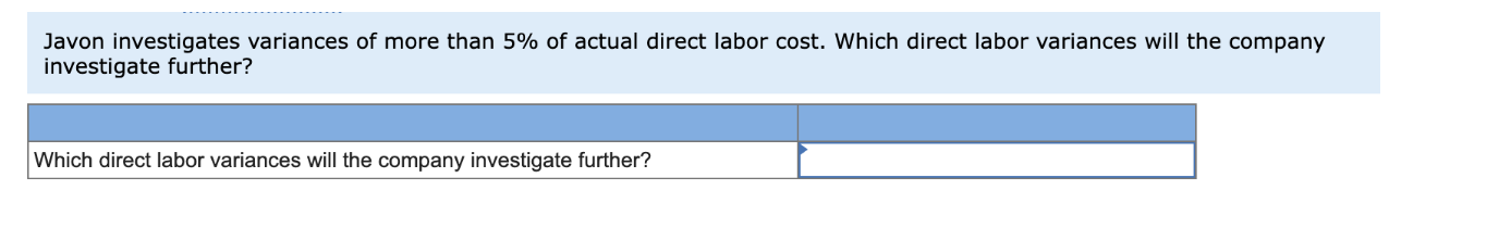 Solved Javon Company set standards of 2 hours of direct | Chegg.com