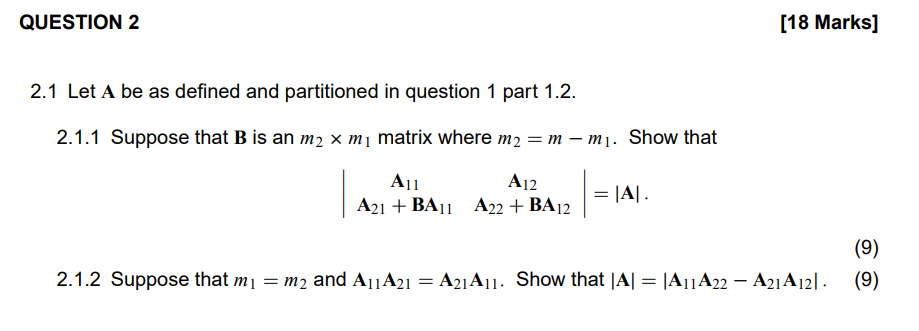 1.2 Let A be an m×m matrix partitioned as | Chegg.com