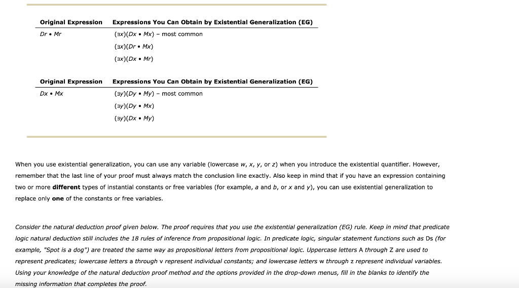 Solved 3. Existential Generalization (EG) Existential | Chegg.com