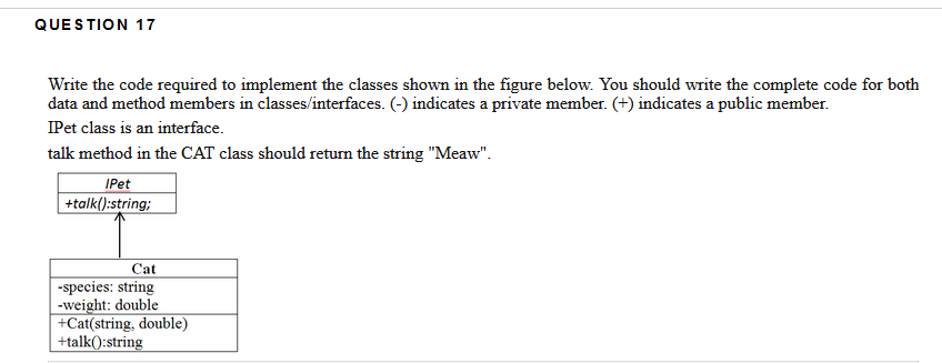 Solved QUESTION 17 Write the code required to implement the | Chegg.com