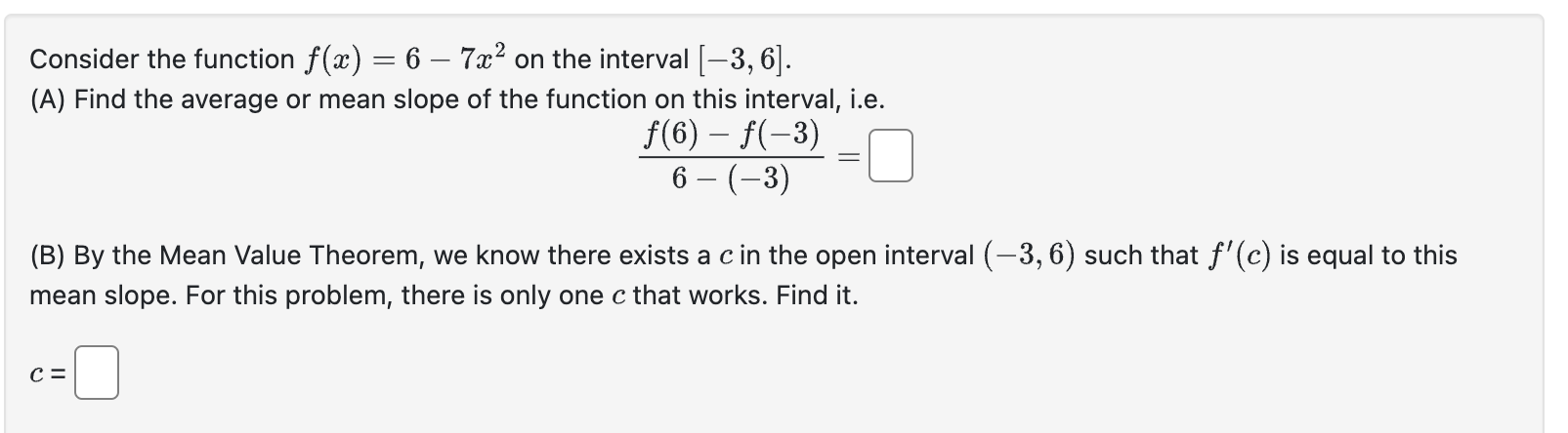 Solved Consider the function f(x)=6-7x2 ﻿on the interval | Chegg.com