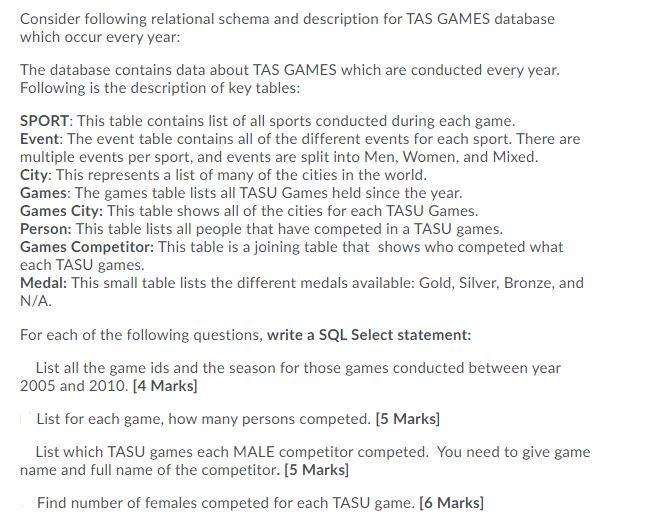 Solved Consider following relational schema and description | Chegg.com