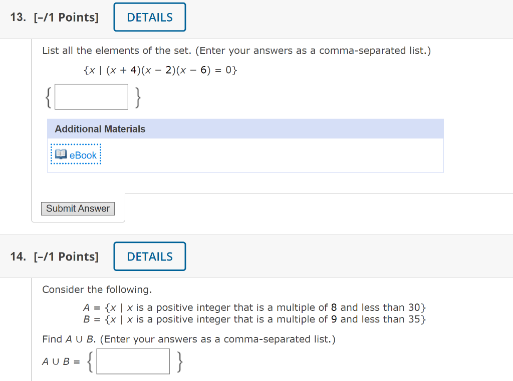Solved list all the elements of the sets in exercises 57 and | Chegg.com