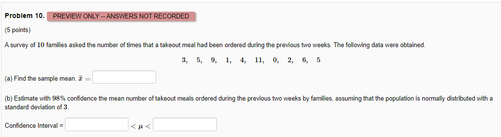Solved Problem 10. PREVIEW ONLY -- ANSWERS NOT RECORDED (5 | Chegg.com