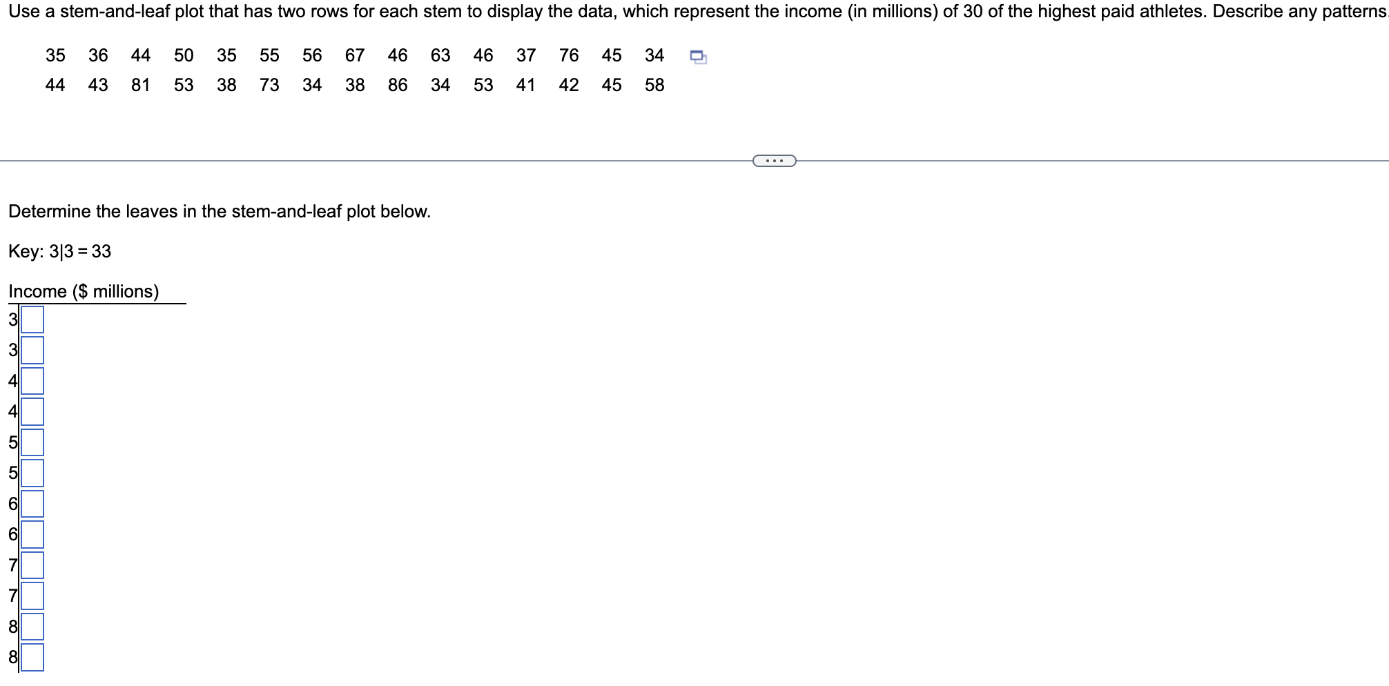 Solved Use a stem-and-leaf plot that has two rows for each | Chegg.com