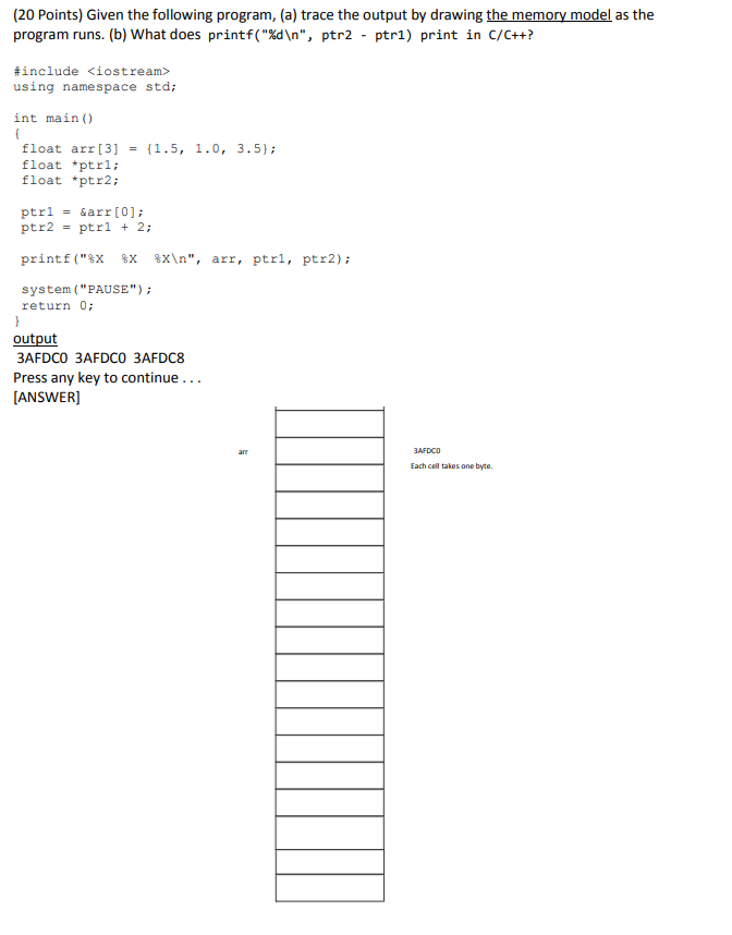 Solved (20 Points) Given the following program, (a) trace | Chegg.com