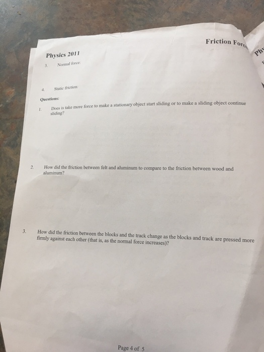 Solved Friction Fo Physics 2011 3. Normal force 4 Static | Chegg.com