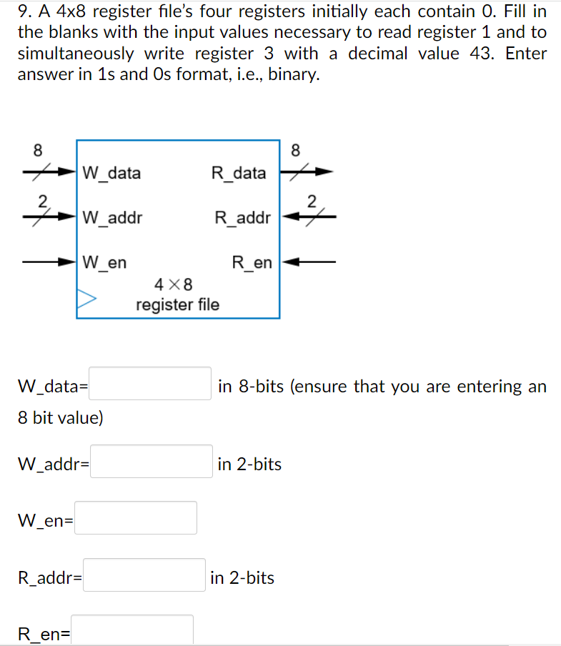 Solved 9. A 4×8 register file's four registers initially | Chegg.com